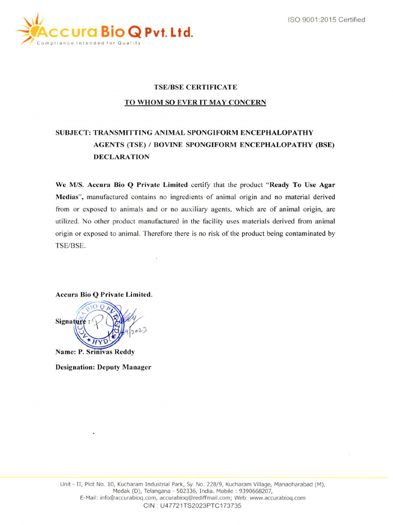 TSE - BSE Certificate (1) | PDF