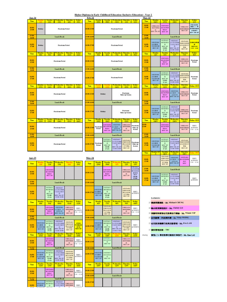 2023-24 - Term 2 - HDPCEIEF - Timetable - ECE (Year 2) | PDF