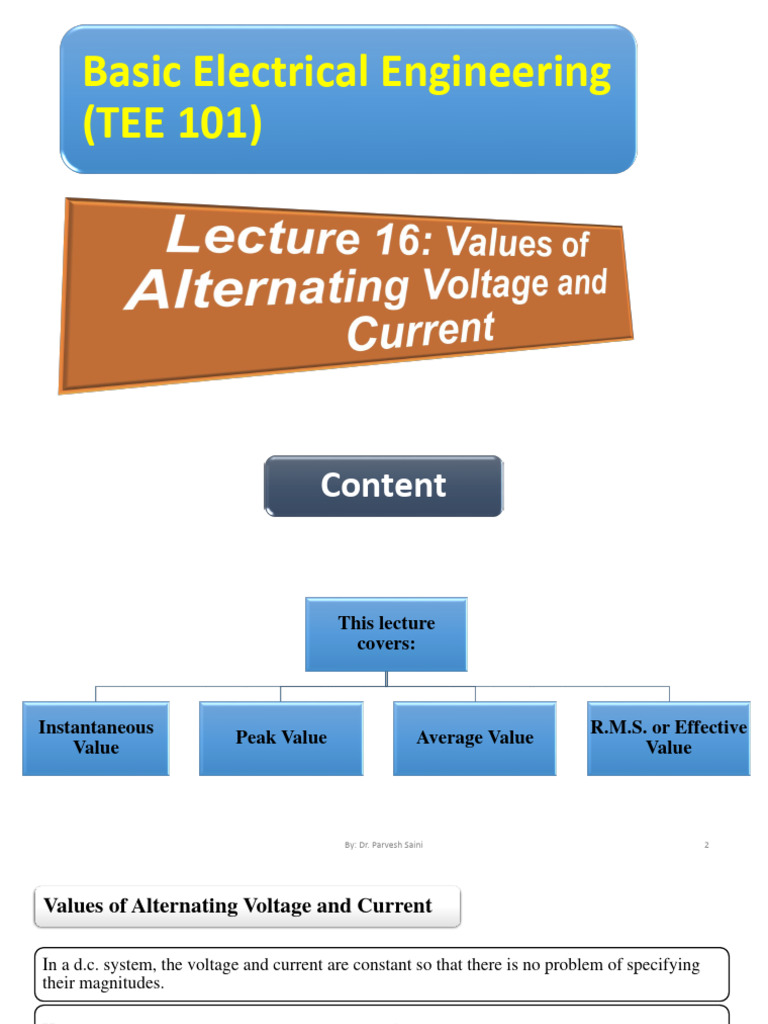 Lecture 16 - Unit 2 - Values of Alternating Voltage and Current | PDF | Root Mean Square | Integral