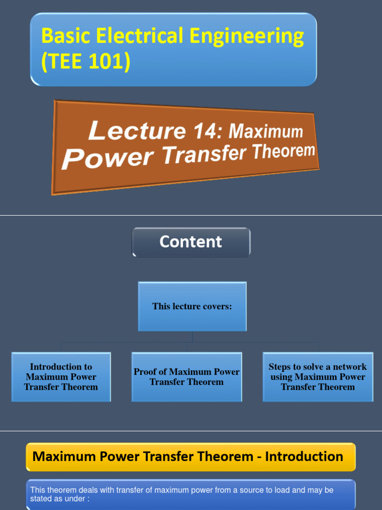 Lecture 14 - Maximum Power Transfer Theorem | PDF