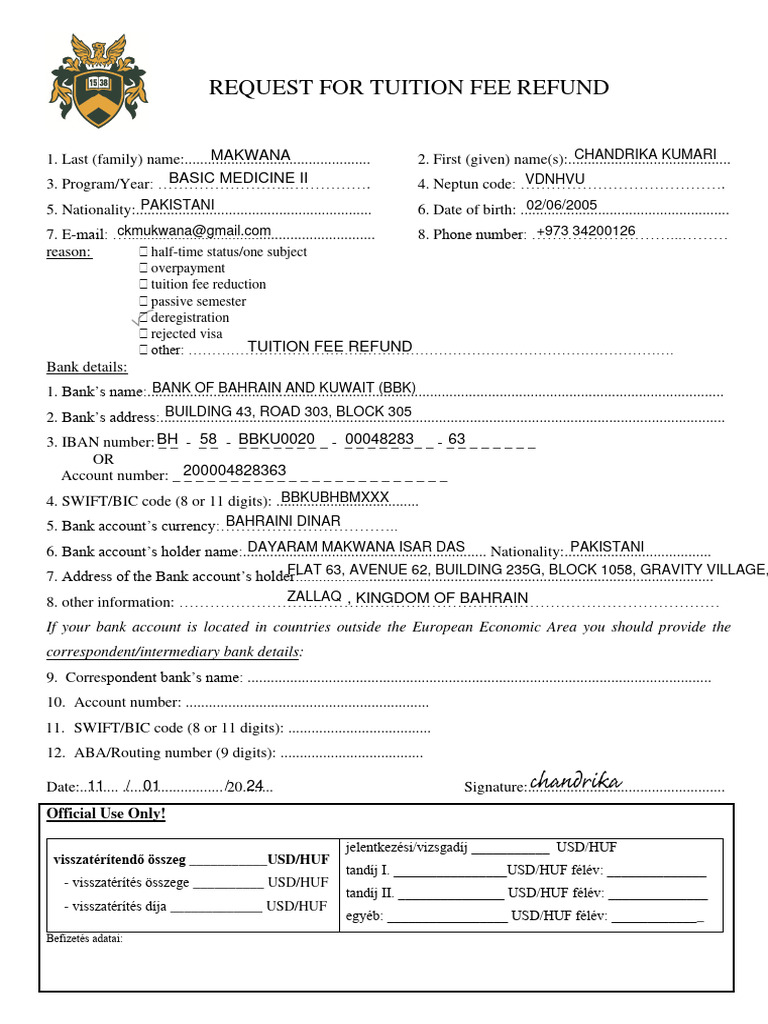 Request For Tuition Fee Refund | Download Free PDF | Financial Services ...