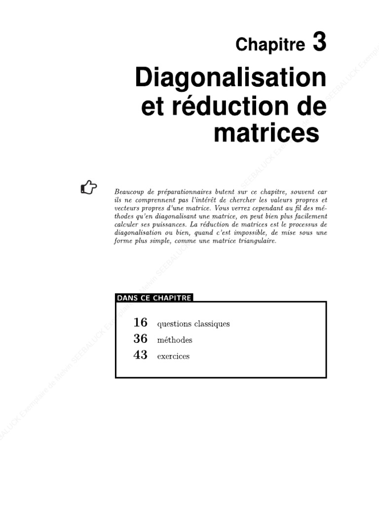 Partie 1. Algèbre - Chapitre 3. Diagonalisation Et Réduction de Matrices | PDF