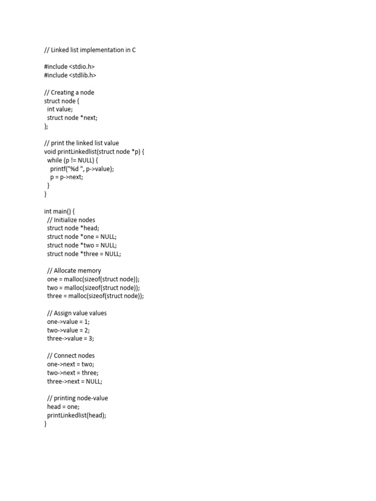 Linked List Implementation in C | PDF