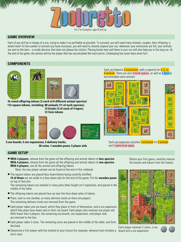 zm7430 Zooloretto Rules | PDF | Zoo | Money