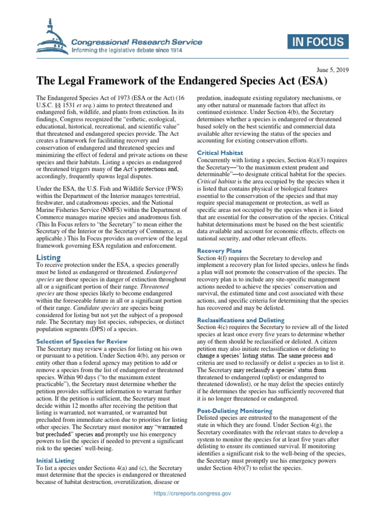 Endangered Species Act (ESA) | PDF | Endangered Species Act Of 1973 ...