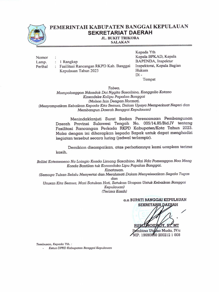 Surat Menghadiri Fasilitasi RKPD TAPD | PDF