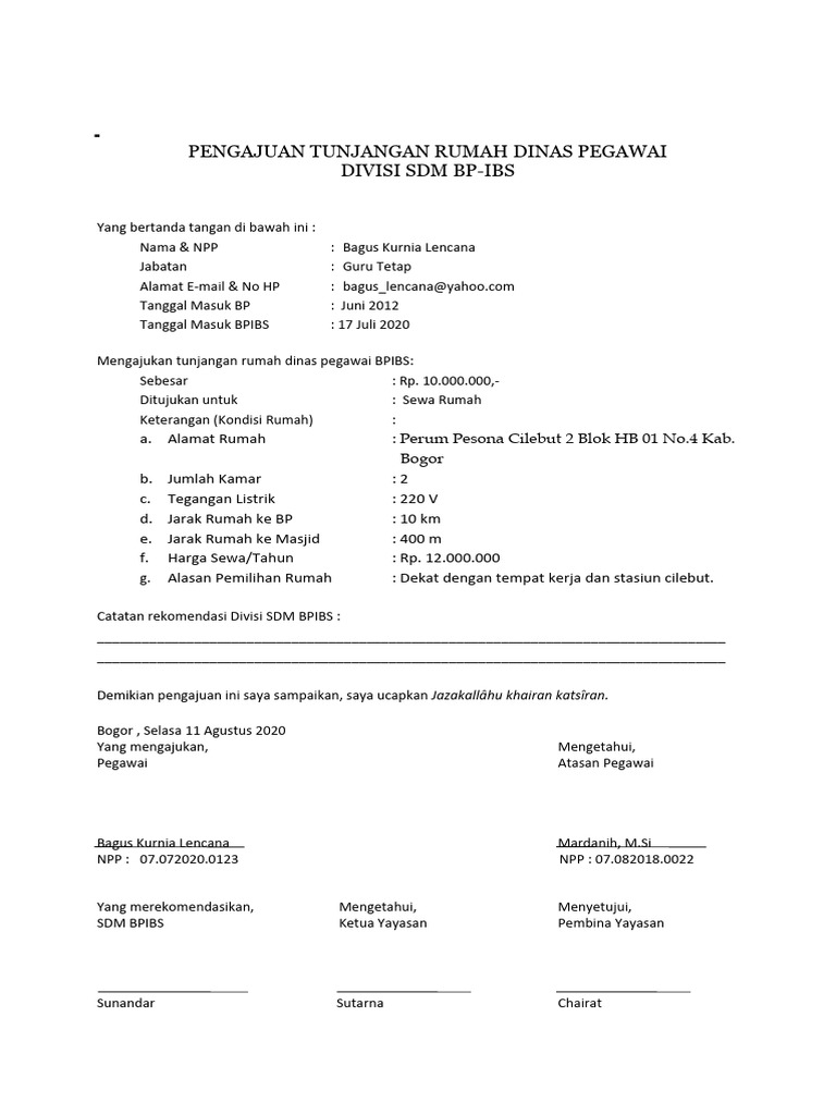 Form Pengajuan Tunjangan Rumah Dinas-BPIBS-bagus | PDF Form Pengajuan Tunjangan Rumah Dinas-BPIBS-bagus | PDF