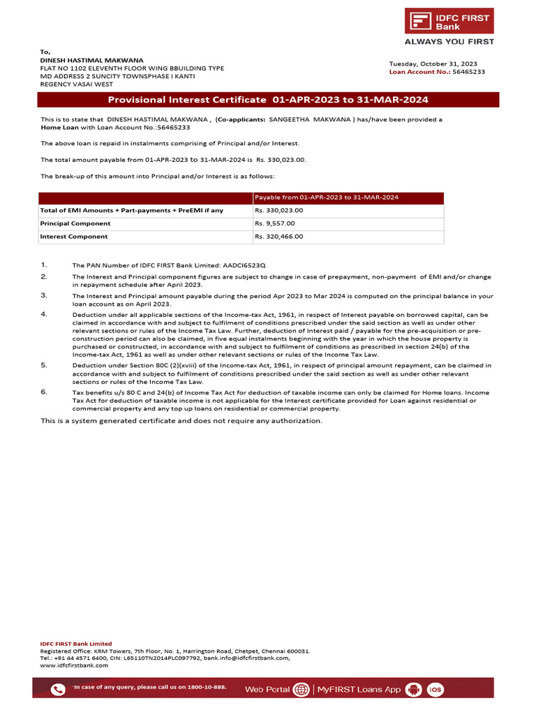 Provisional Interest Certificate - 56465233 - 221527539 | PDF | Loans ...