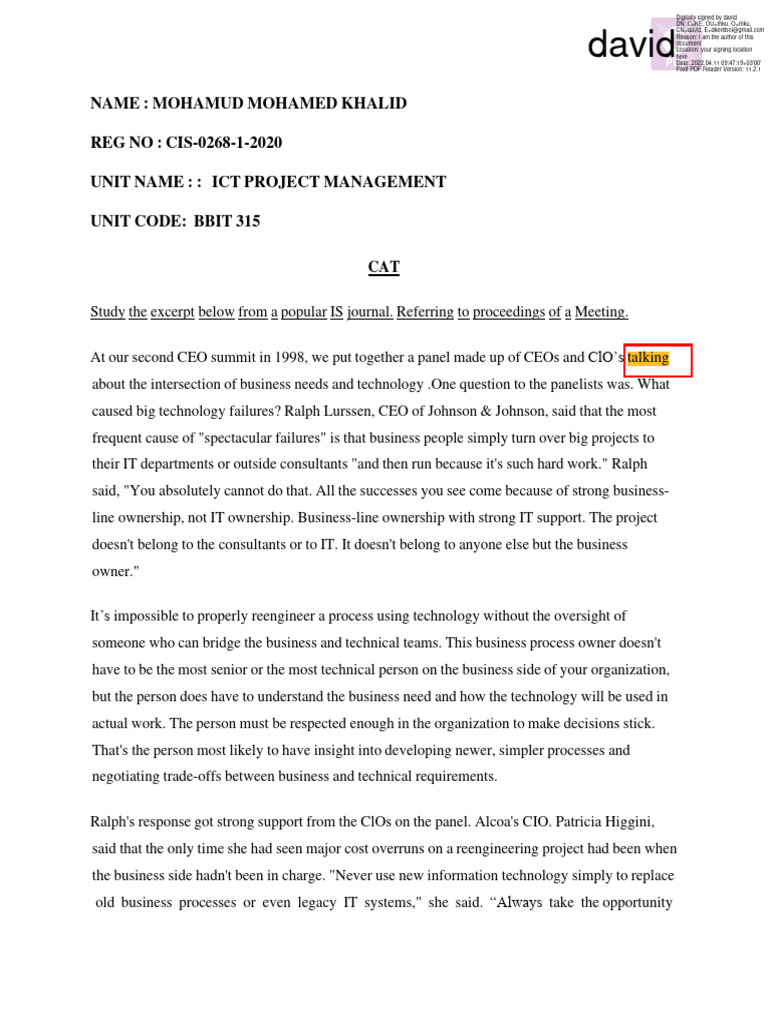 Ict Project Management Bbit 315 | PDF