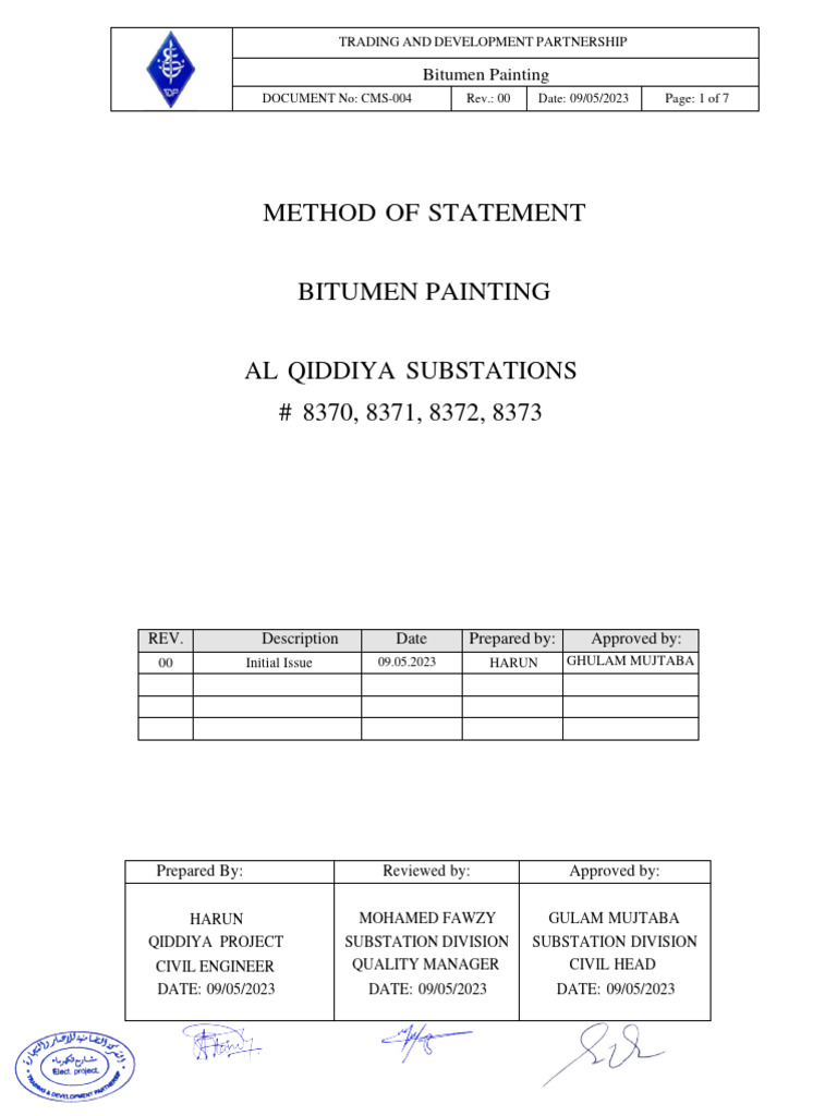 Bitumen Painting MOS | PDF | Surveying | Geographic Information System
