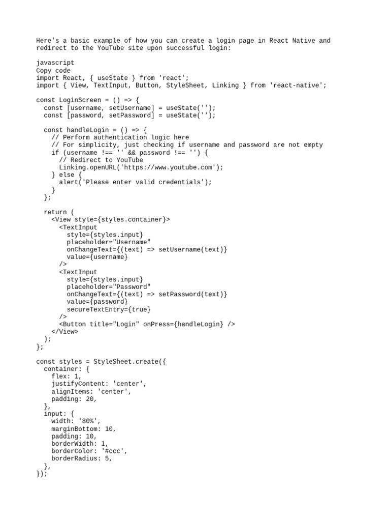 React Native Login Page Example | PDF | Computers