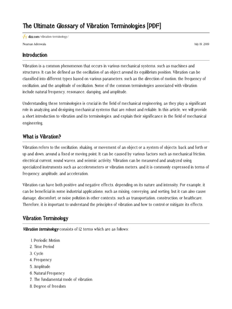 The Ultimate Glossary of Vibration Terminologies (PDF) | PDF ... The Ultimate Glossary of Vibration Terminologies (PDF) | PDF ...