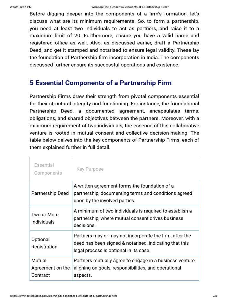 What Are The 5 Essential Elements of A Partnership Firm | PDF ...