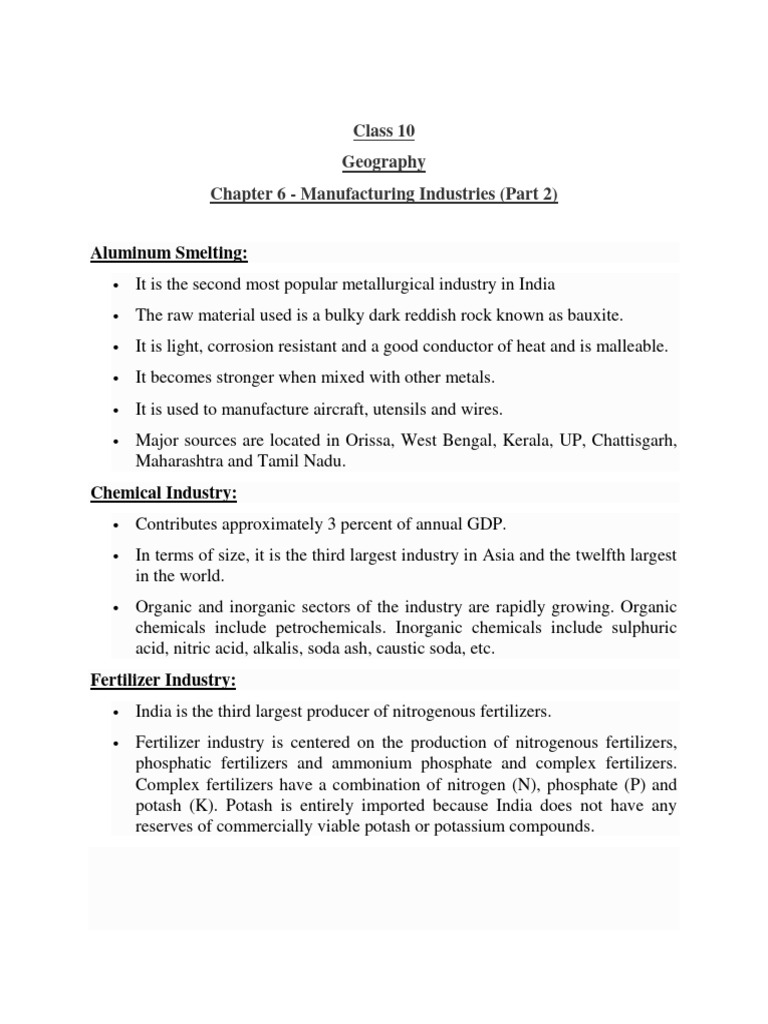 Manufacturing Industries Notes - Part 2 | PDF | Fertilizer | Potash