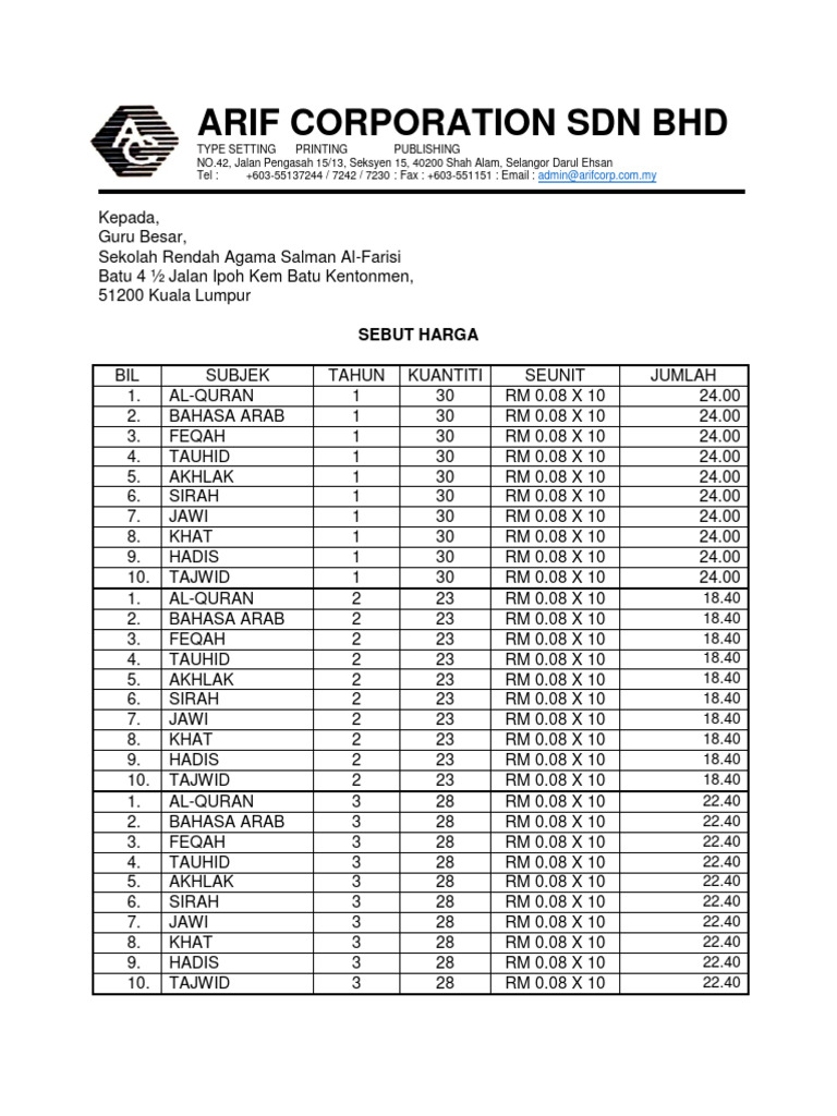 Arif Corporation SDN BHD | PDF | Malaysia