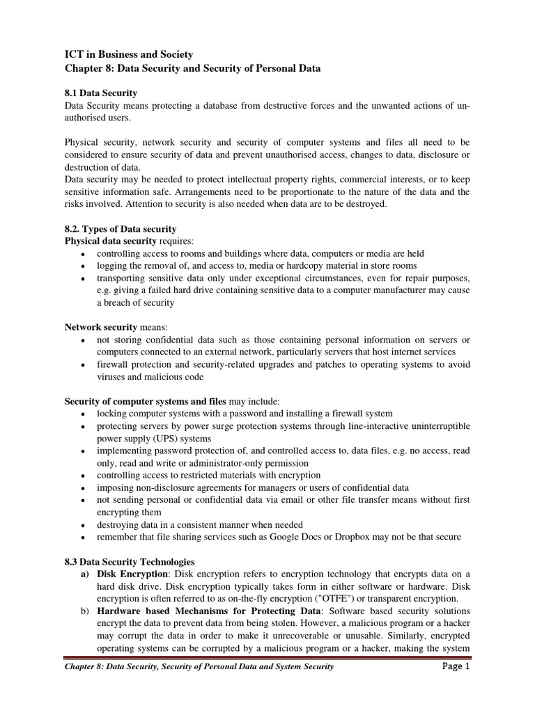 Chapter 8 - Data Security - Personal Information Security | PDF Chapter 8 - Data Security - Personal Information Security | PDF