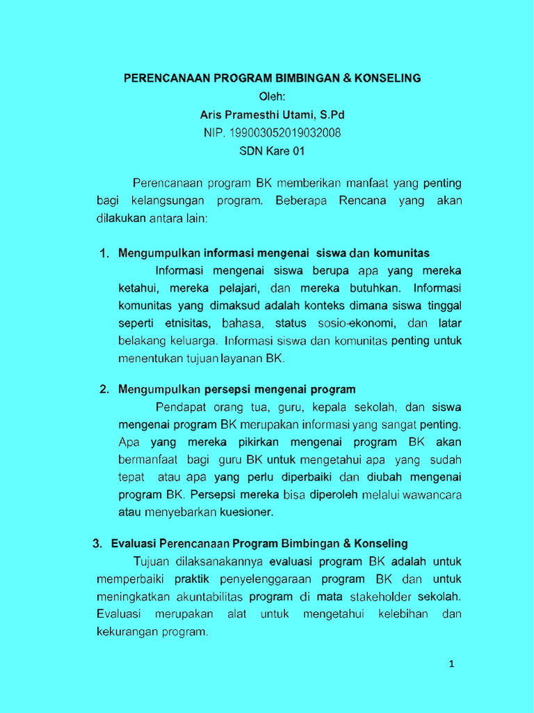 Rencana, Refleksi Dan Kesimpulan Program Bimbingan Konseling Di SDN Kare 01 | PDF | Kesehatan ...
