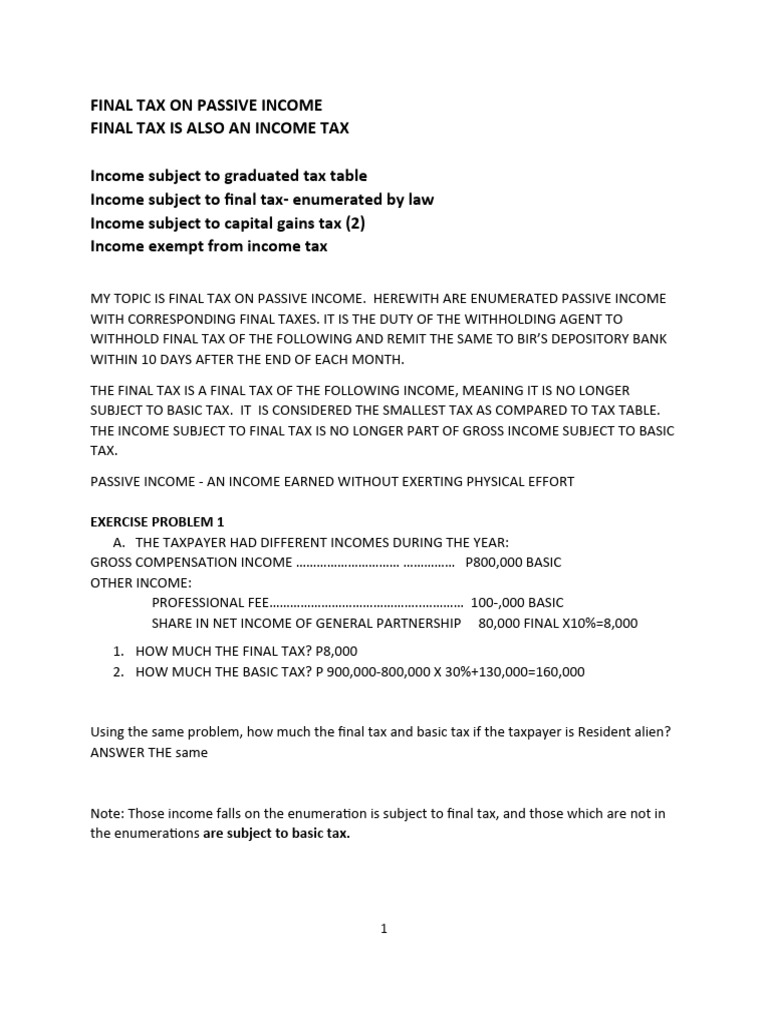 Final Tax On Passive Income For Nu | PDF | Gross Income | Taxes