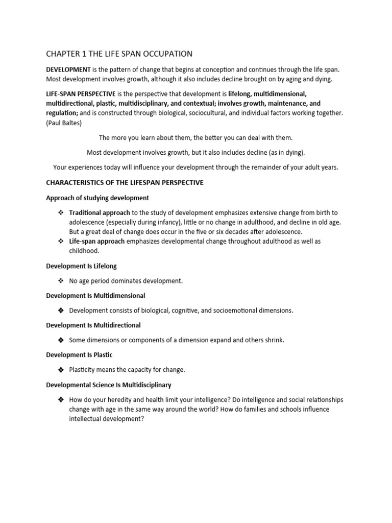 Chapter 1,2,3 The Life Span Perspective | PDF | Behavioural Sciences | Psychology