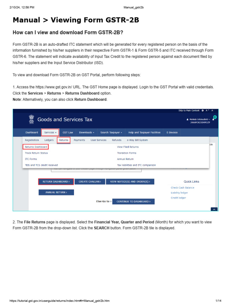 GSTR-2B Viewing and Download Guide | PDF | Invoice | Microsoft Excel