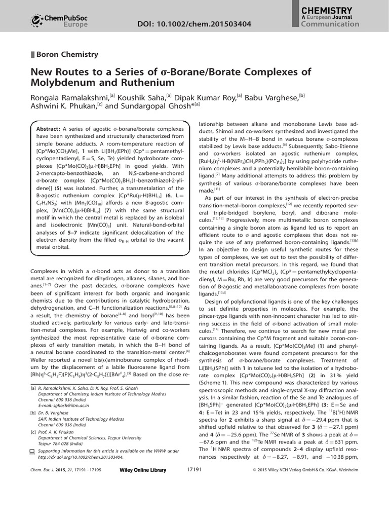 Chemistry A European J - 2015 - Ramalakshmi - New Routes To A Series of ...