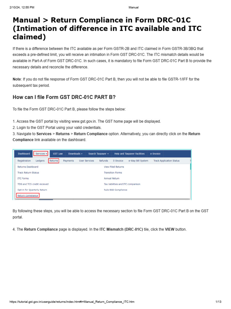 Goods and Services Tax - Return Compliance in Form DRC-01C | PDF ...