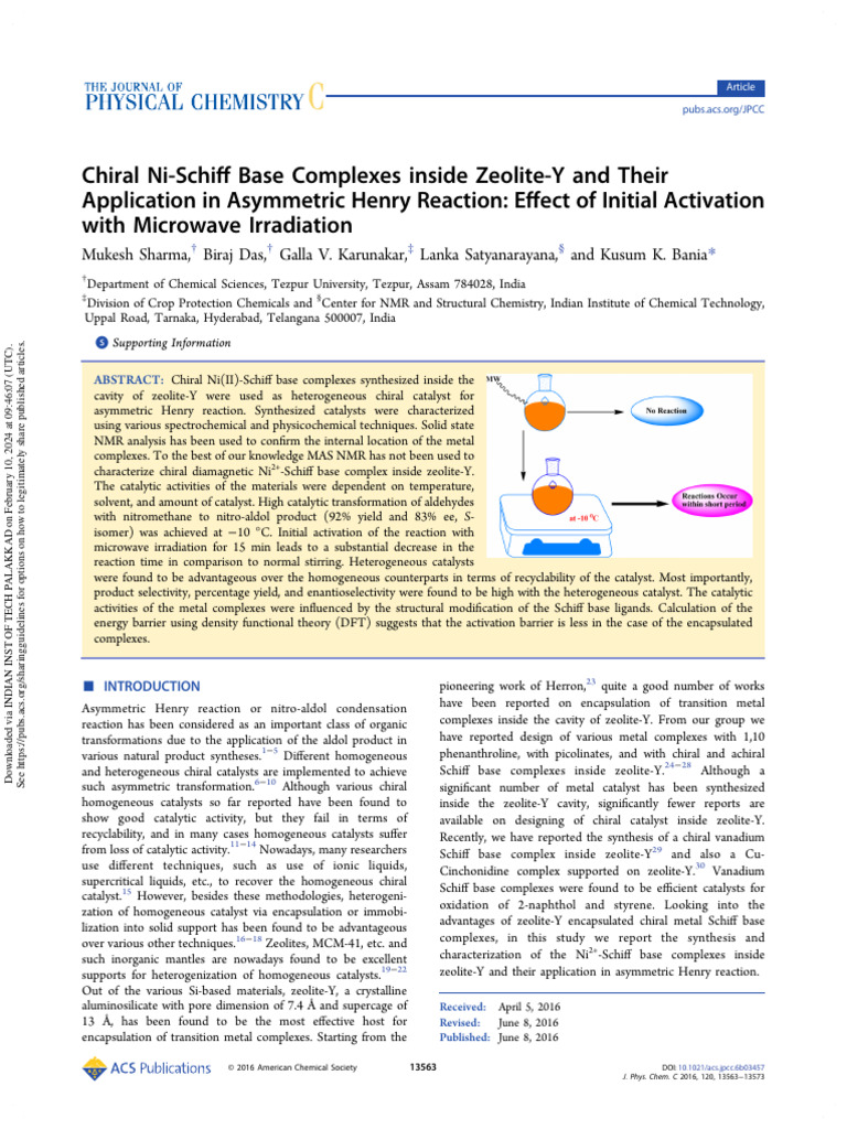 Sharma Et Al 2016 Chiral Ni Schiff Base Complexes Inside Zeolite y and Their Application in ...