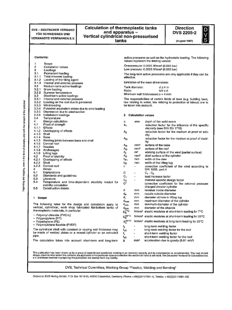 [PDF] DVS 2205-2-1997_Calculation of DVS 2205-2 Thermoplastic Tanks and Appatatus - Vertical ...