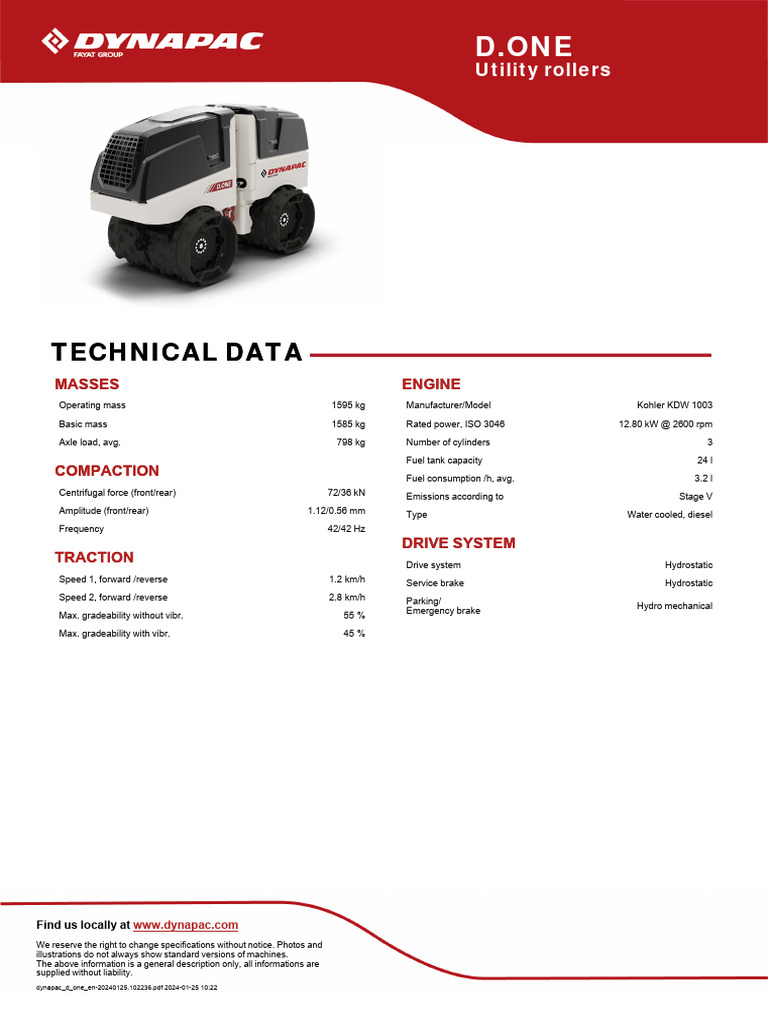 Dynapac Roller Technical Specifications | PDF