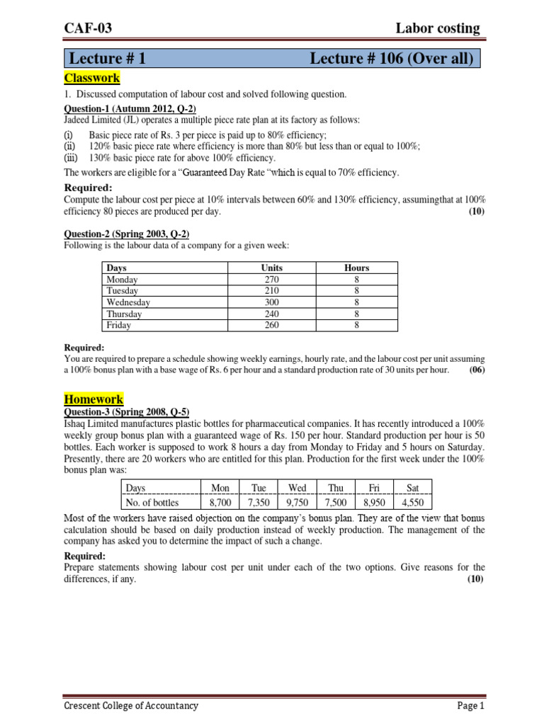 Labor Costing | PDF | Labour Economics | Overtime