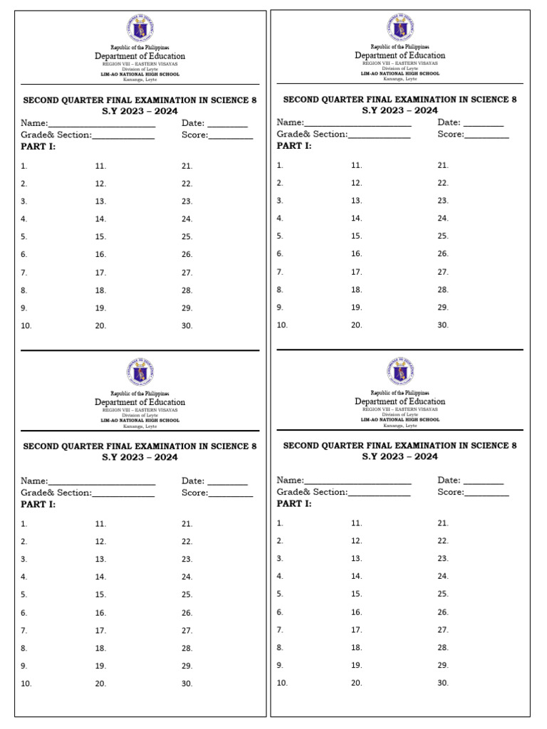 Answer Sheet Science 8 | PDF | Schools | Qualifications