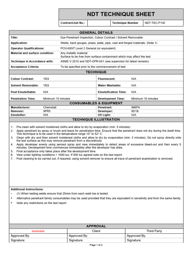 Dye Penetrant Inspection Technique Guide | PDF | Materials | Industrial ...