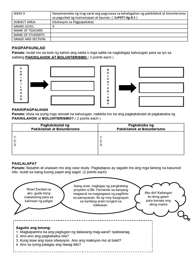 Activity Sheet in ESP 9 (2ND QUARTER) Third Week | PDF
