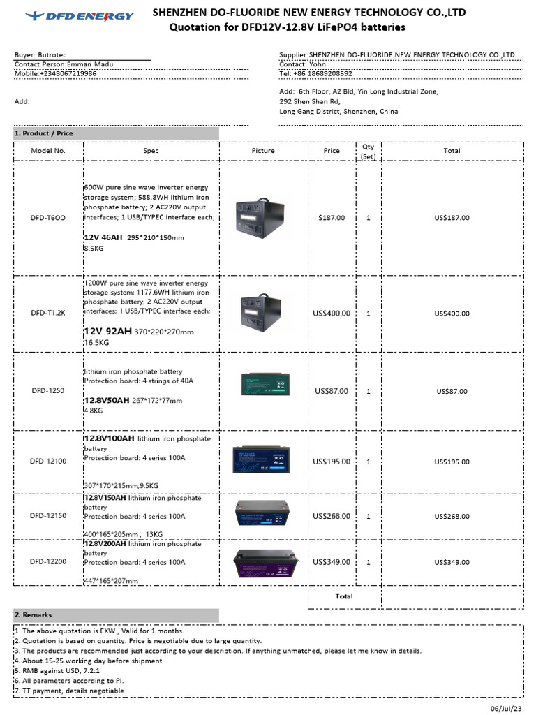 12V-12.8V Quotation From DFD | PDF | Lithium | Battery (Electricity)