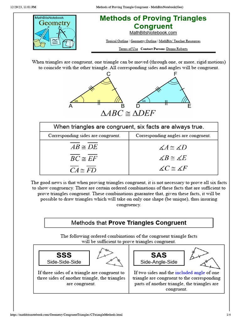Methods of Proving Triangle Congruent - MathBitsNotebook (Geo) | PDF ... Methods of Proving Triangle Congruent - MathBitsNotebook (Geo) | PDF ...