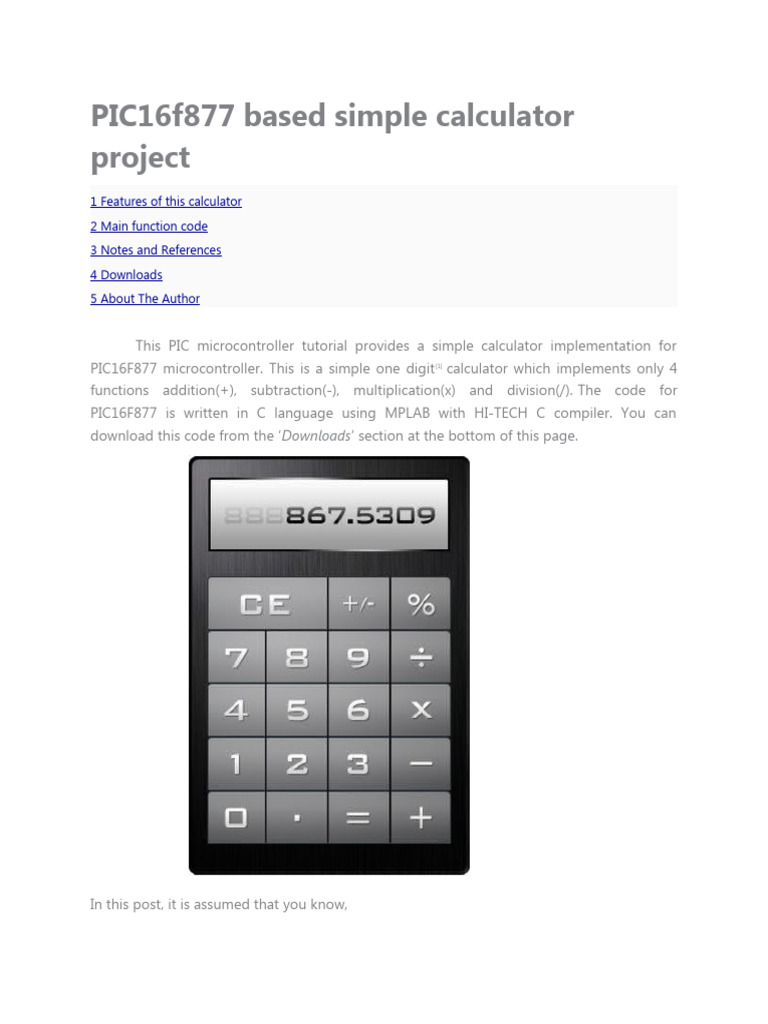 PIC16f877 Based Simple Calculator Project | PDF | Calculator | Computer ...