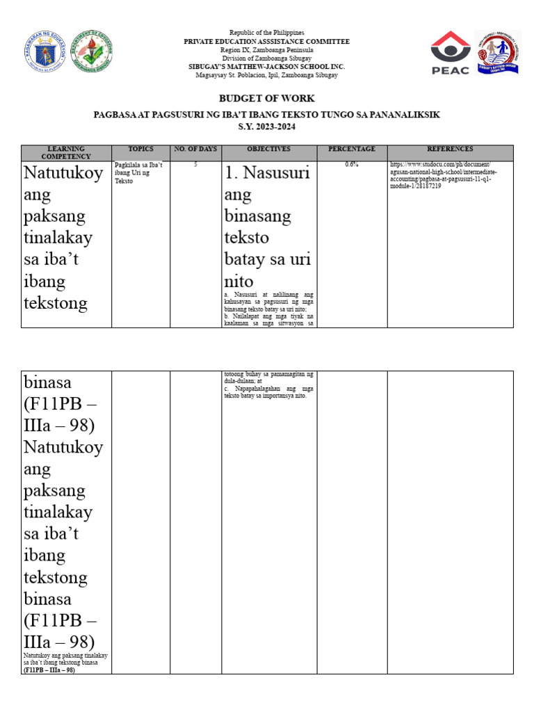 Pagbasa Bow - 3RD Quarter Till Midterm | PDF
