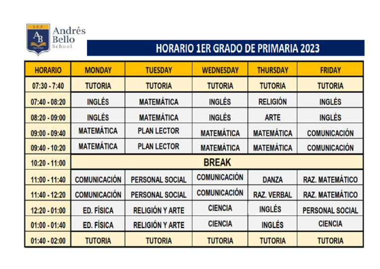 Horario 1 Grado | PDF