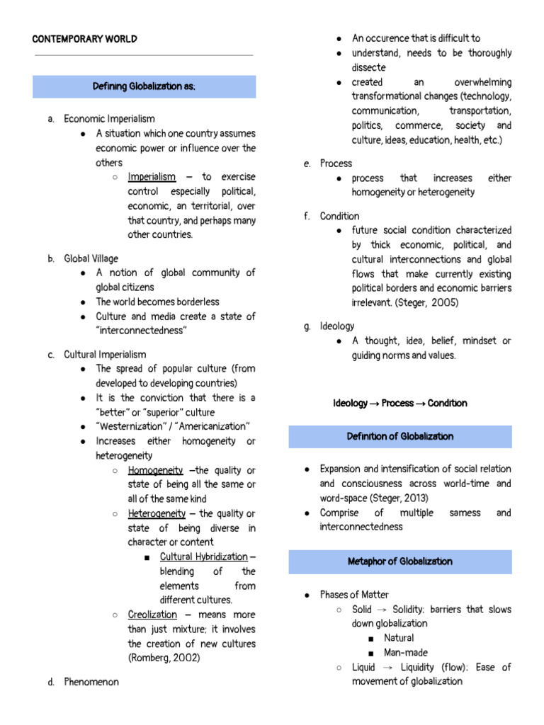 Intro To Globalization Notes Pdf Globalization Homogeneity And Heterogeneity