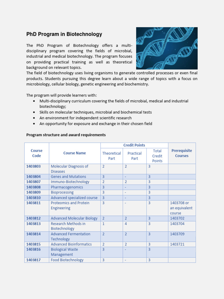 Biotech. Ph.D. Program | Download Free PDF | Biotechnology | Academic Degree
