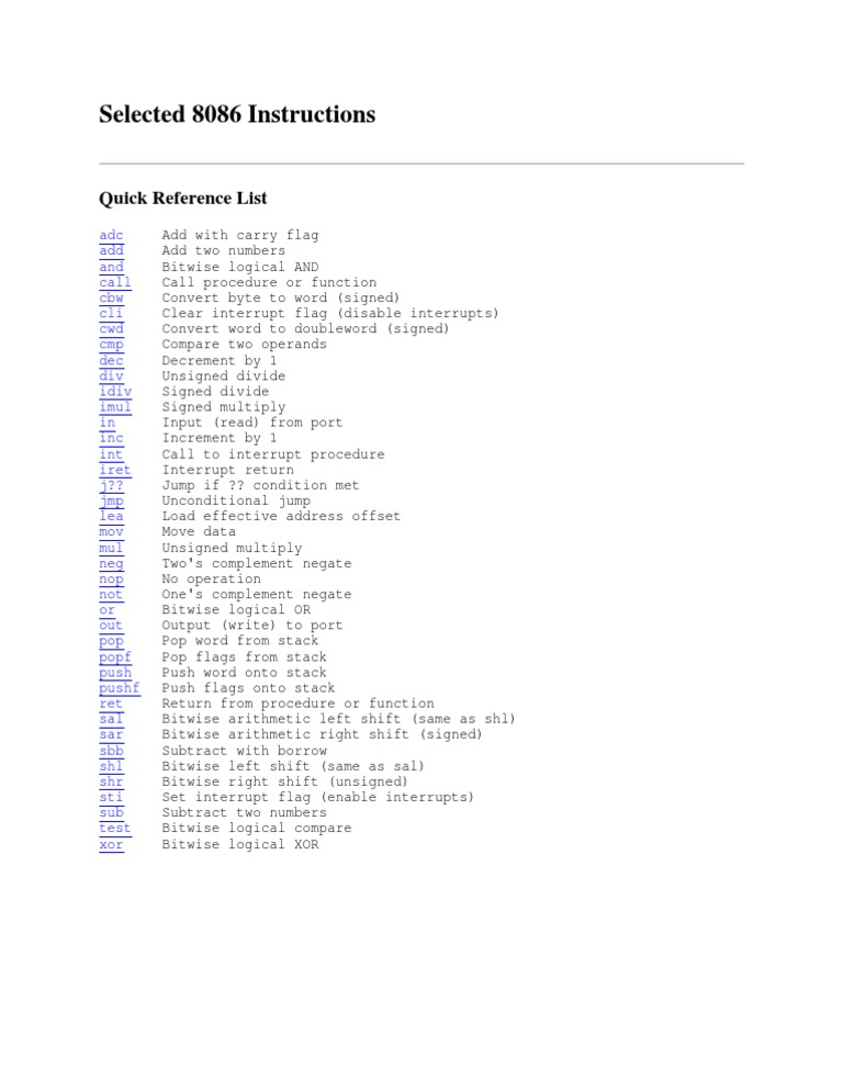 8086 Instuction Set | PDF | Computers