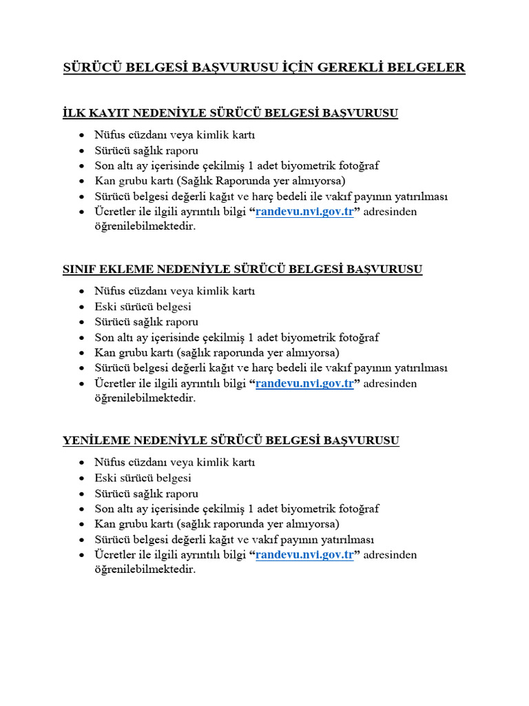 Surucu Belgesi Gerekli Belgeler 3 | PDF