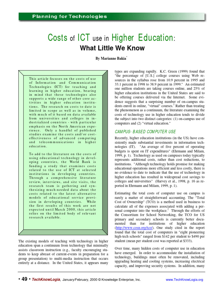 Costs of Ict Use in Higher Education | PDF