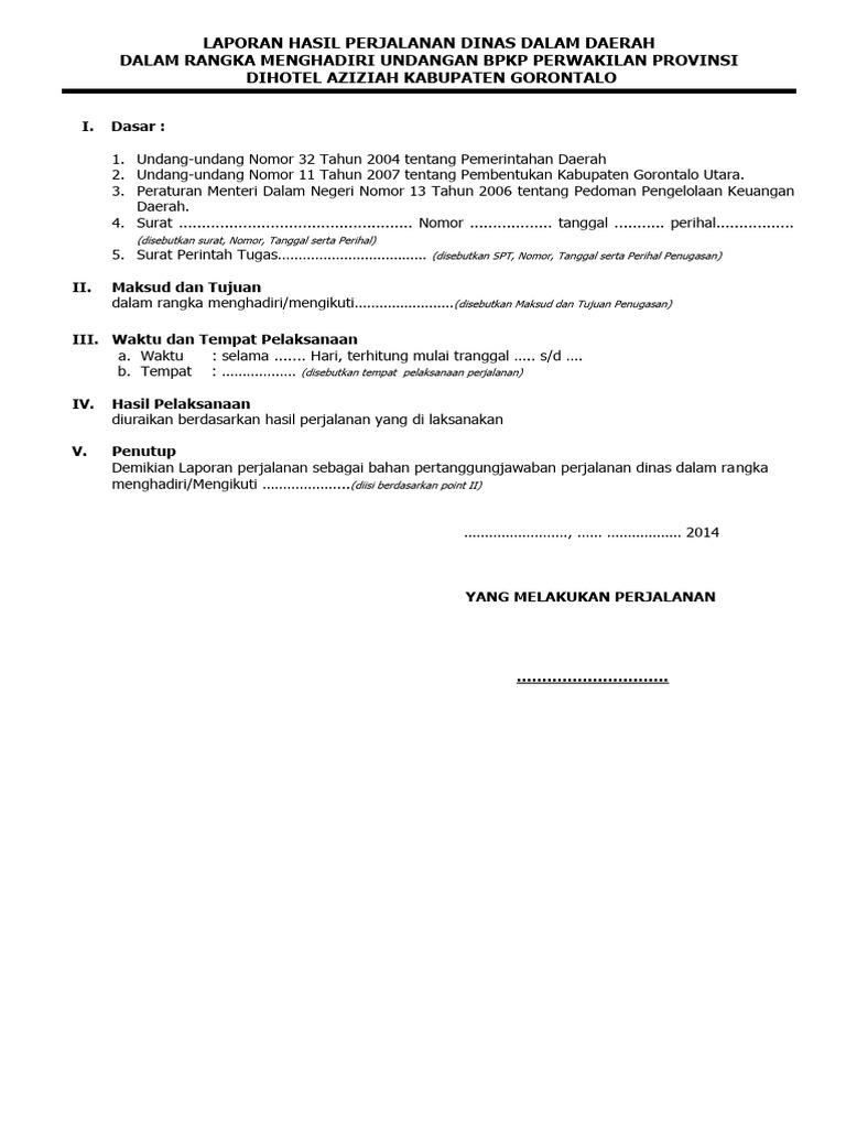 Form Laporan Hasil Perjalanan Dinas | PDF