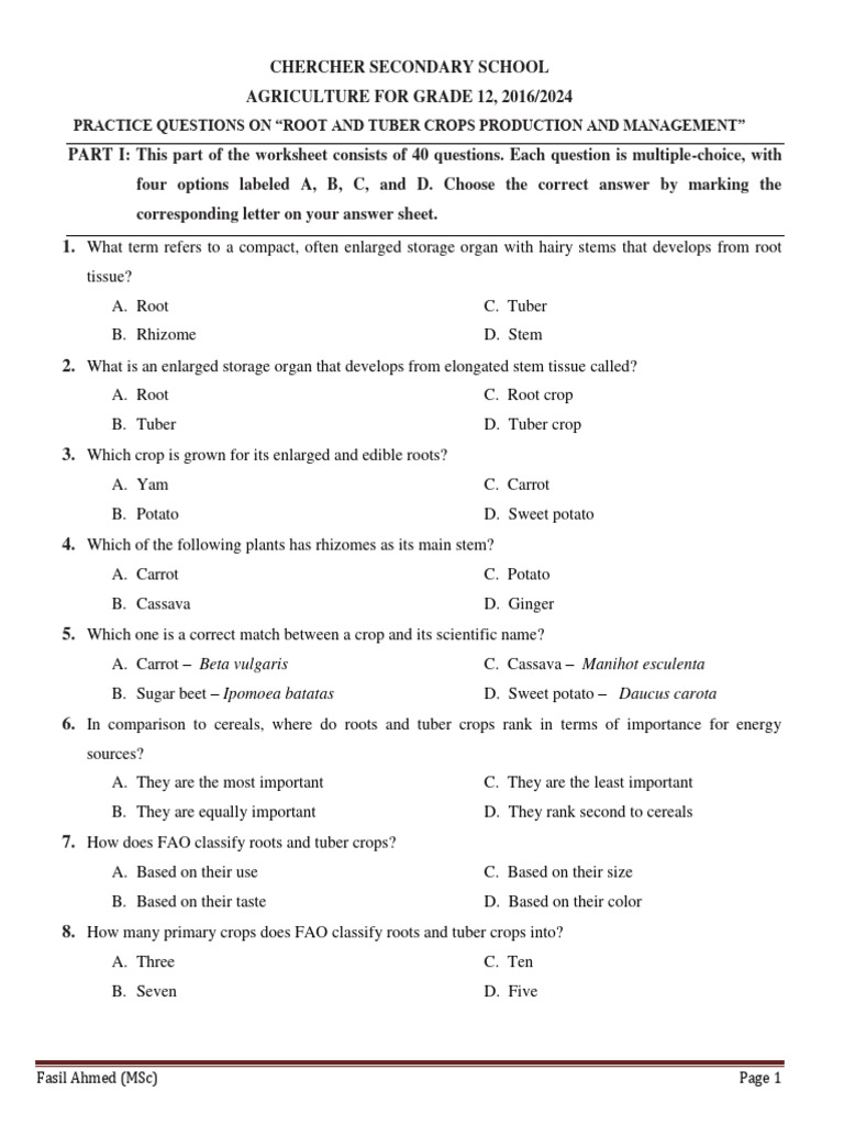 Agri 12 55 Questions On Root and Tuber Crops Production and Management ...
