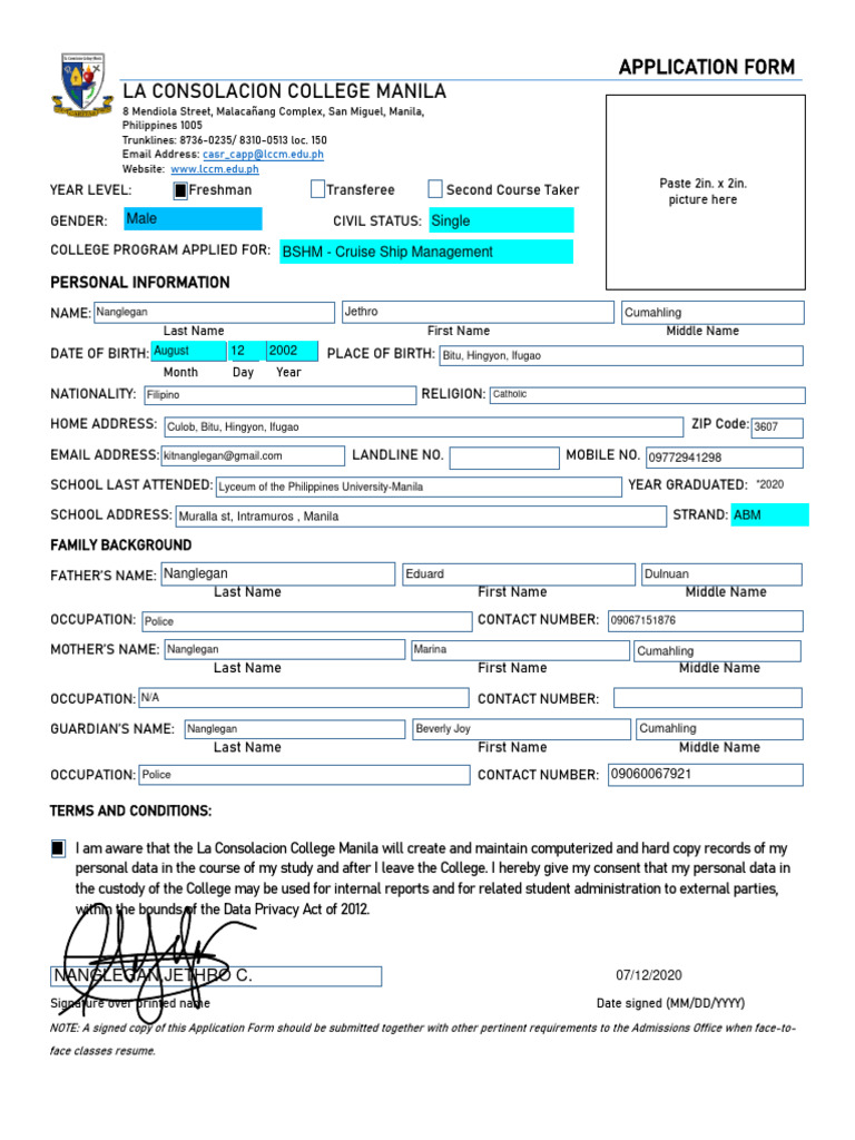 LCCM Application Form | PDF