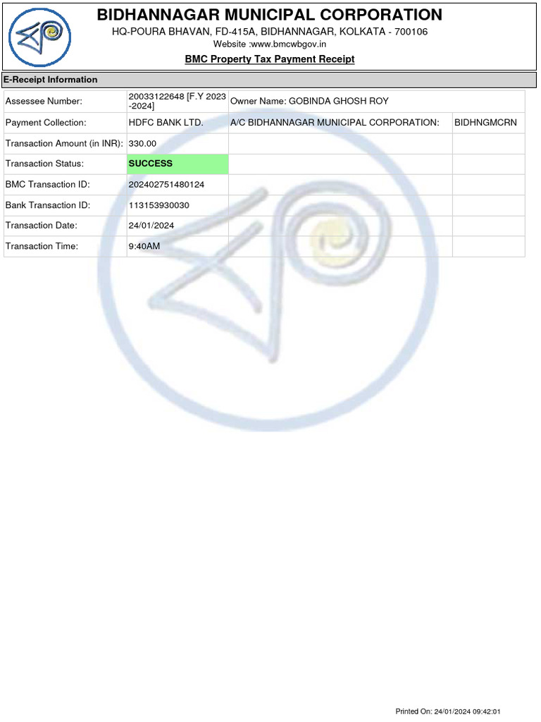 E Payment Receipt | PDF