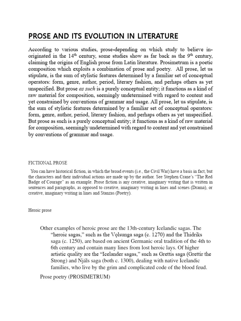 PROSE AND ITS EVOLUTION IN LITERATURE | PDF | Poetry | Saga