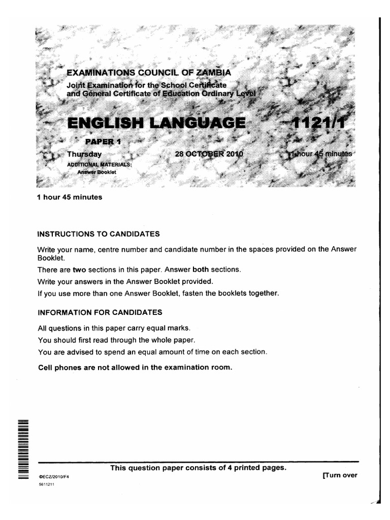 English 2010 Paper 1 | PDF