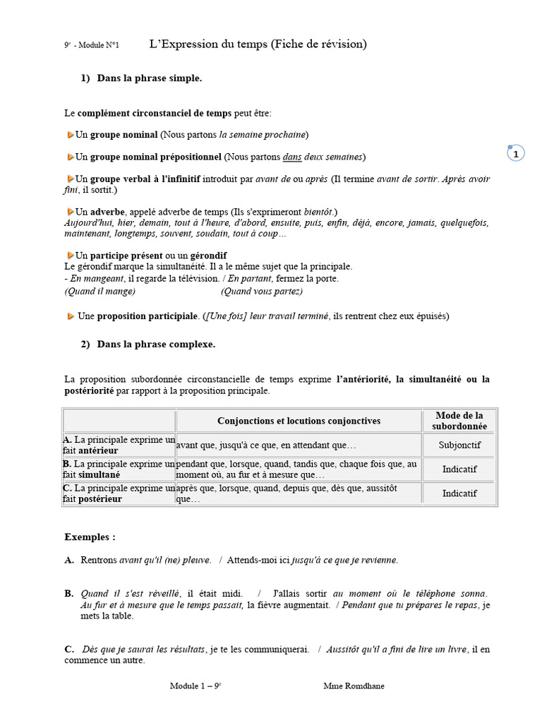 L - Expression Du Temps. Fiche Révision Simplifiée | PDF | Temps ...
